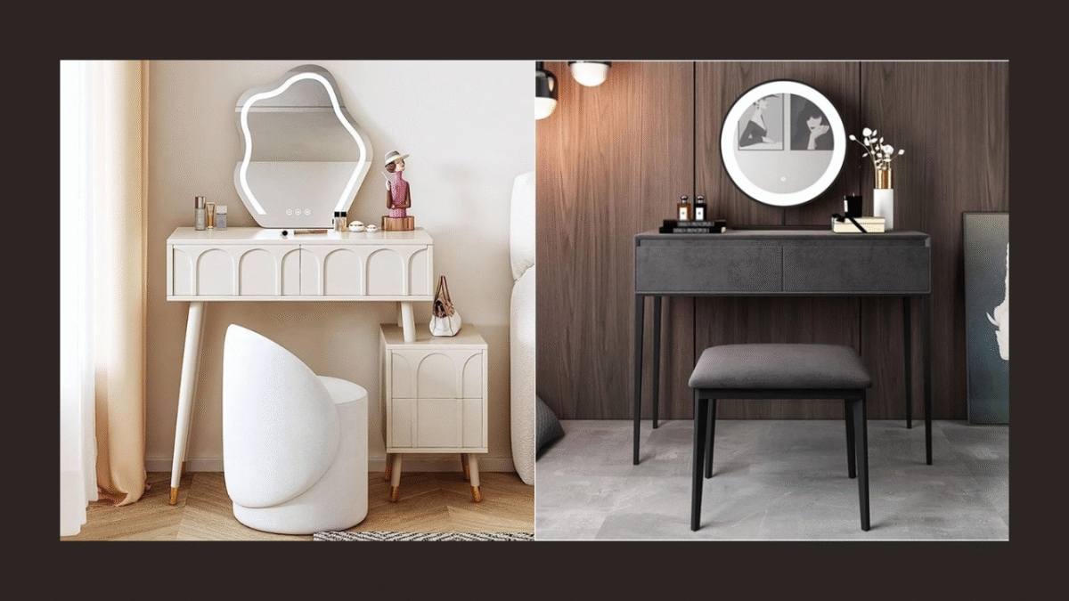 Small Dressing Table with Mirror and Storage for Bedroom
